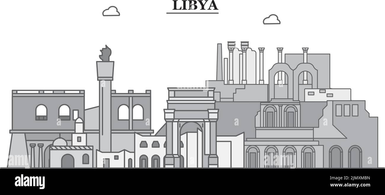 Libya city skyline isolated vector illustration, icons Stock Vector ...