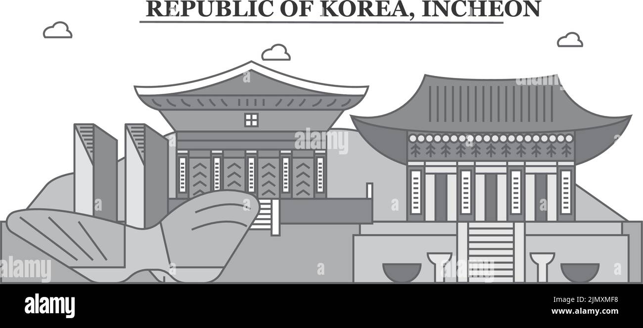 Korea, Incheon city skyline isolated vector illustration, icons Stock ...