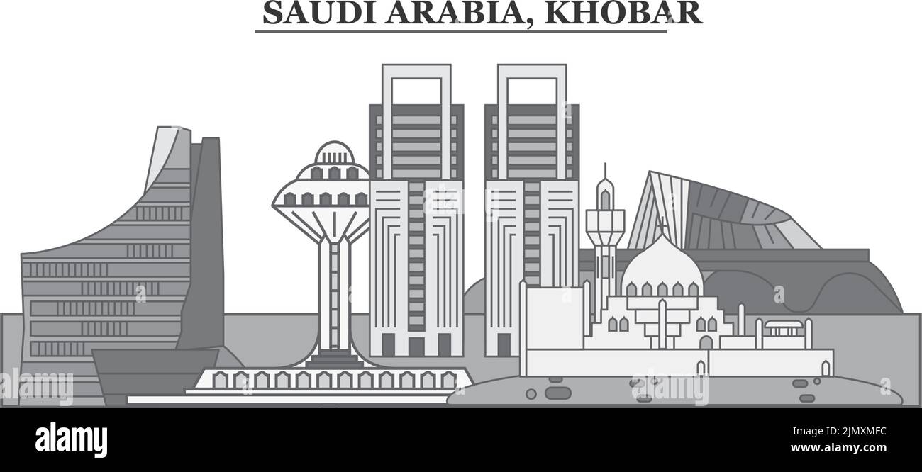 Saudi Arabia, Khobar city skyline isolated vector illustration, icons ...