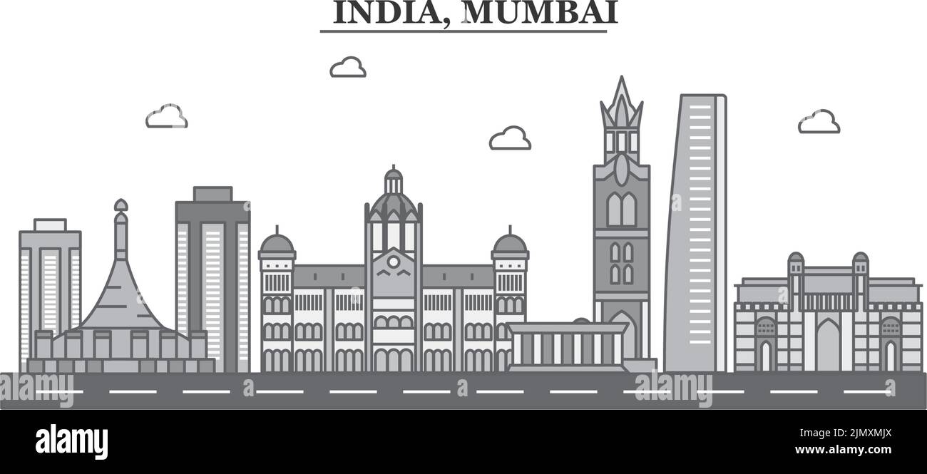 India, Mumbai city skyline isolated vector illustration, icons Stock ...