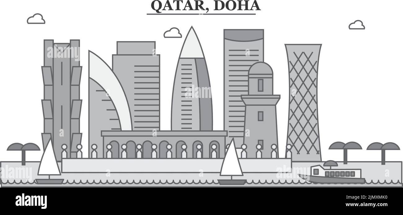 Qatar, Doha city skyline isolated vector illustration, icons Stock ...