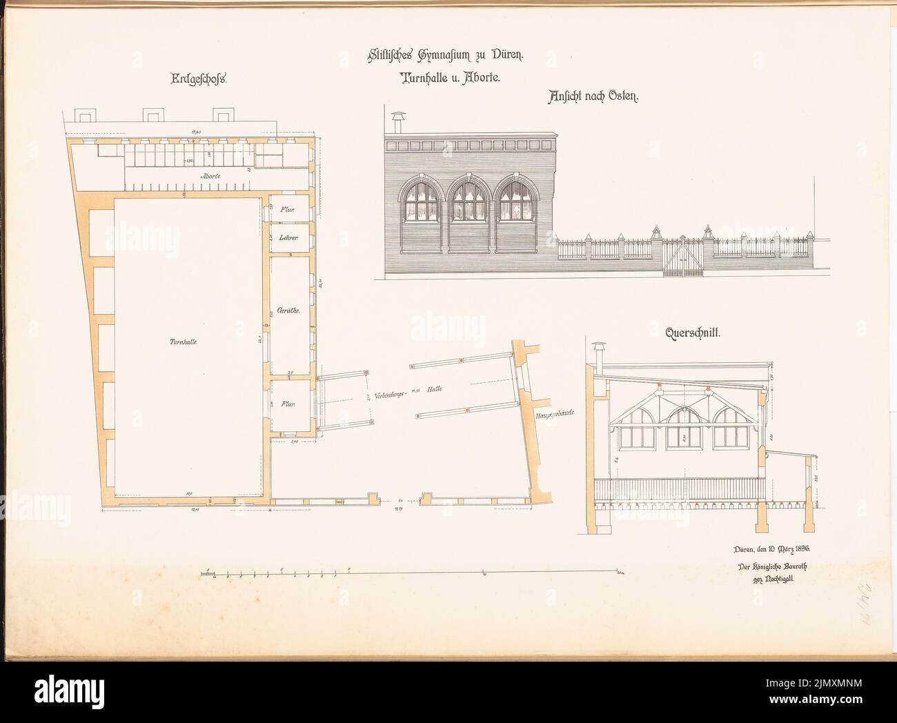 Unknown architect, Stiftisches Gymnasium, Düren (approx. 1896): gym and ...