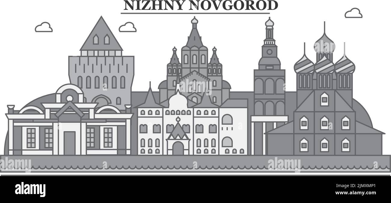 Russia, Nizhny Novgorod city skyline isolated vector illustration ...