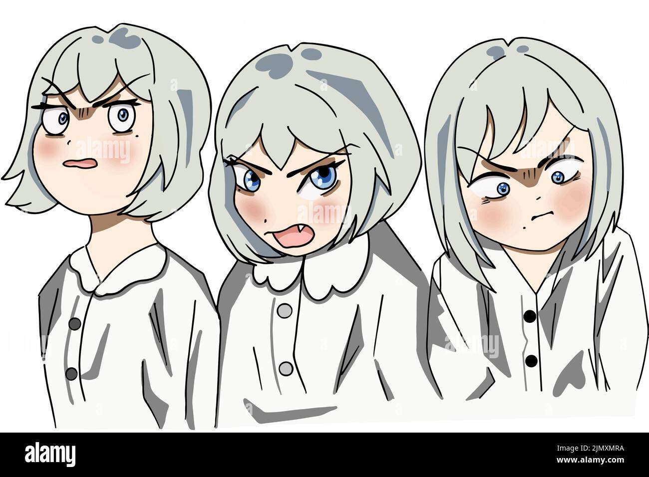 Anime-style girl with different emotions in a white shirt Stock Vector ...