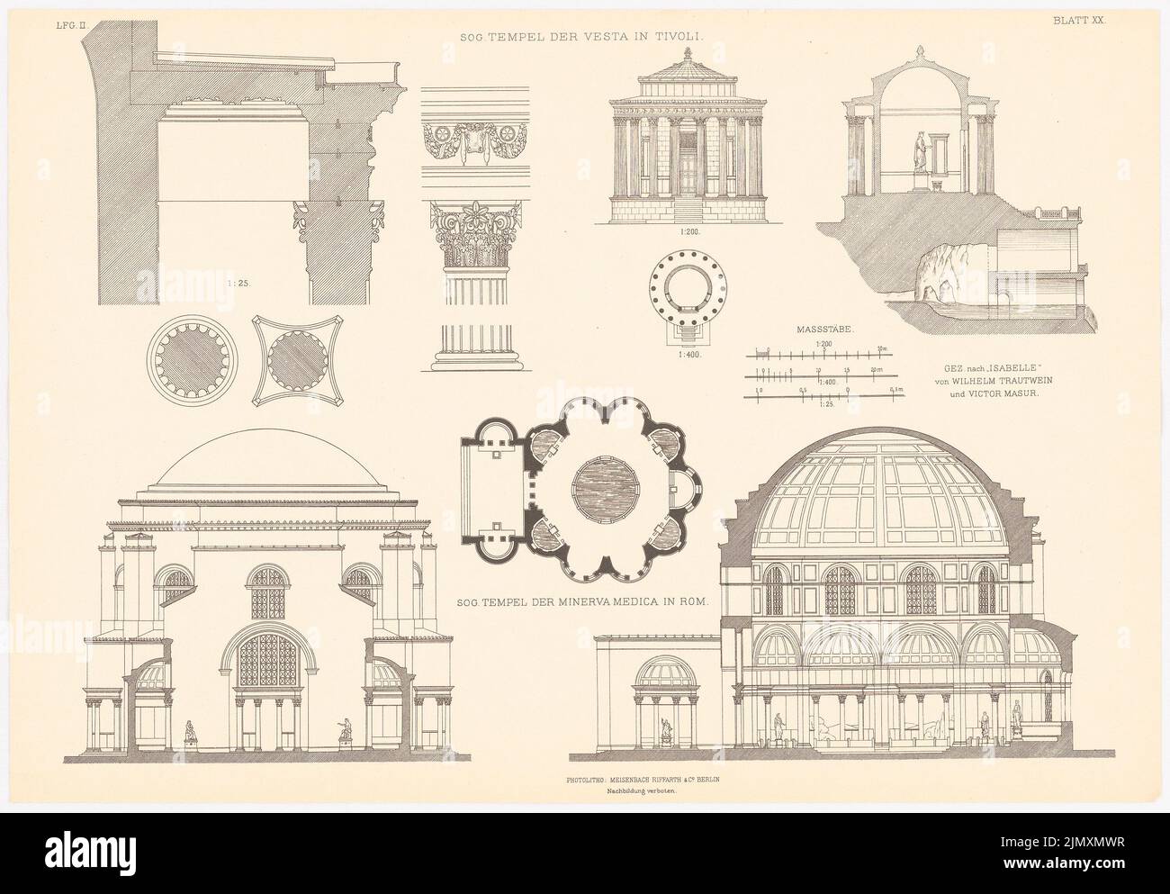 N.N., Vestatum temple in Tivoli and Temple of the Minerva Medica in Rome. (From: Denkmäler d ...