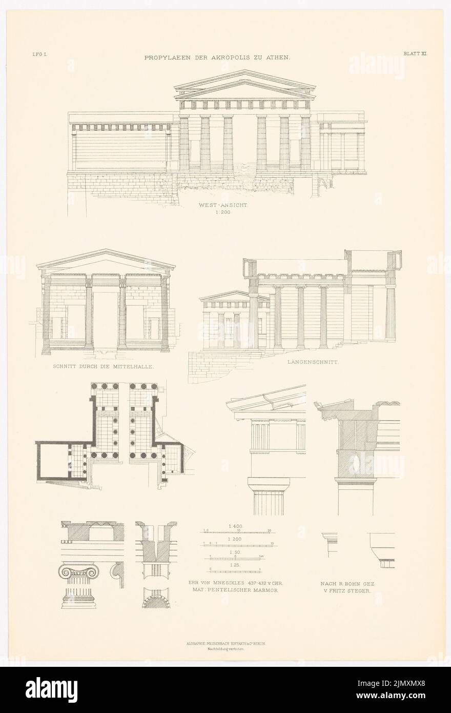 N.N., Propylaea in Athens. (From: Denkmäler d. Building, ancient ...