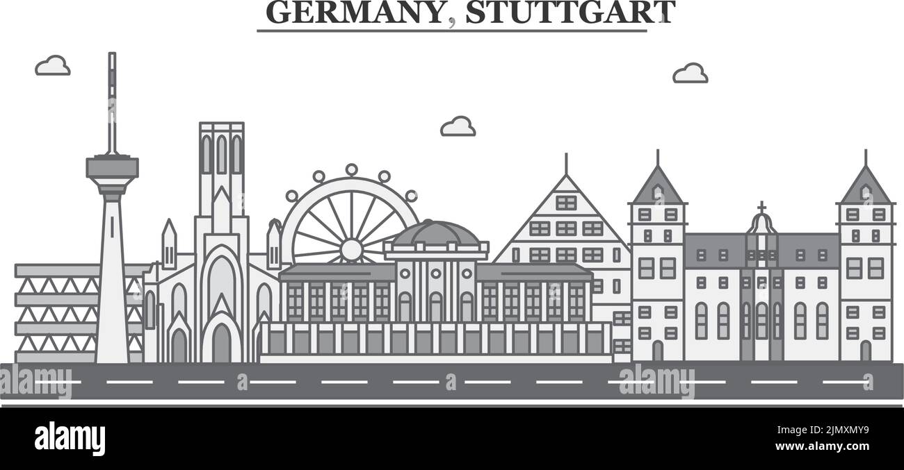 Germany, Stuttgart city skyline isolated vector illustration, icons ...