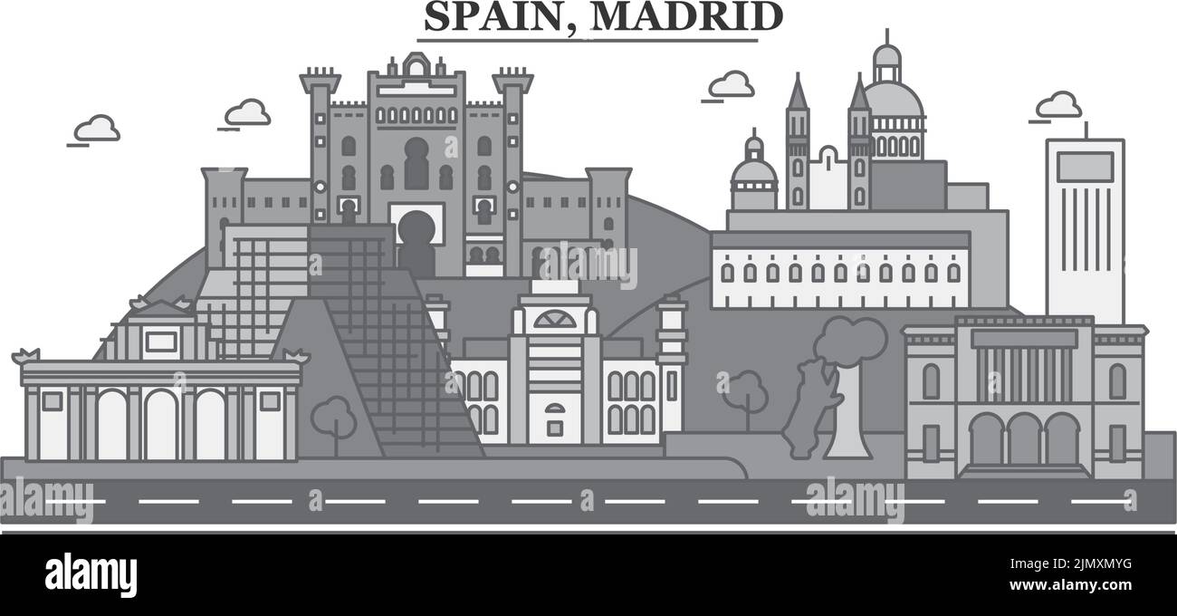 Spain, Madrid city skyline isolated vector illustration, icons Stock ...