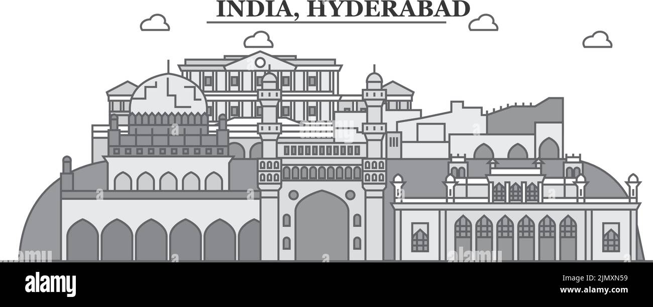 India, Hyderabad city skyline isolated vector illustration, icons Stock ...