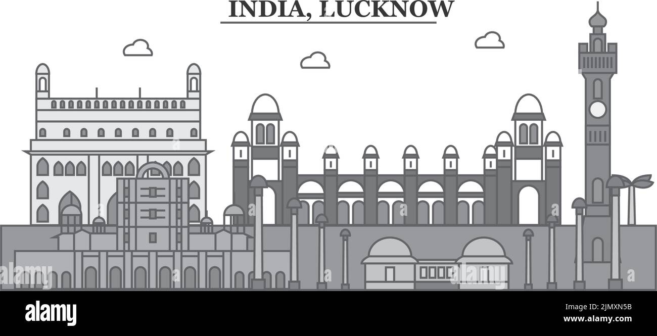 India, Lucknow city skyline isolated vector illustration, icons Stock ...