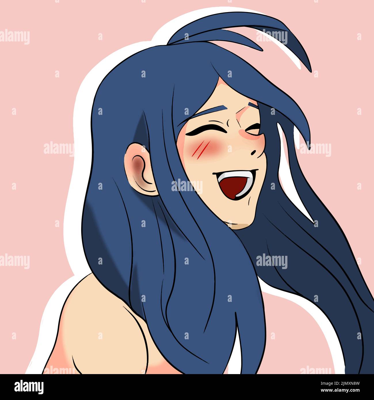 beautiful cute anime girl with blue hair anime illustration Stock ...