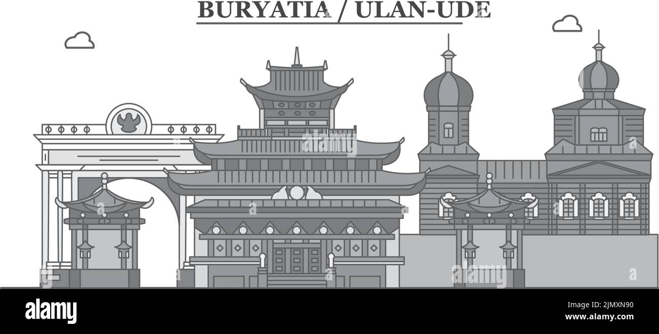 Russia, Ulan-Ude city skyline isolated vector illustration, icons Stock ...