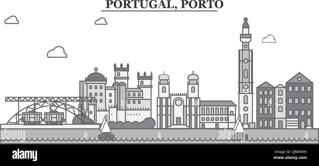 Portugal, Porto city skyline isolated vector illustration, icons Stock ...