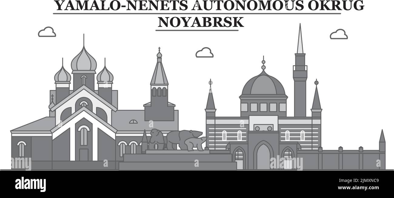 Russia, Noyabrsk city skyline isolated vector illustration, icons Stock ...