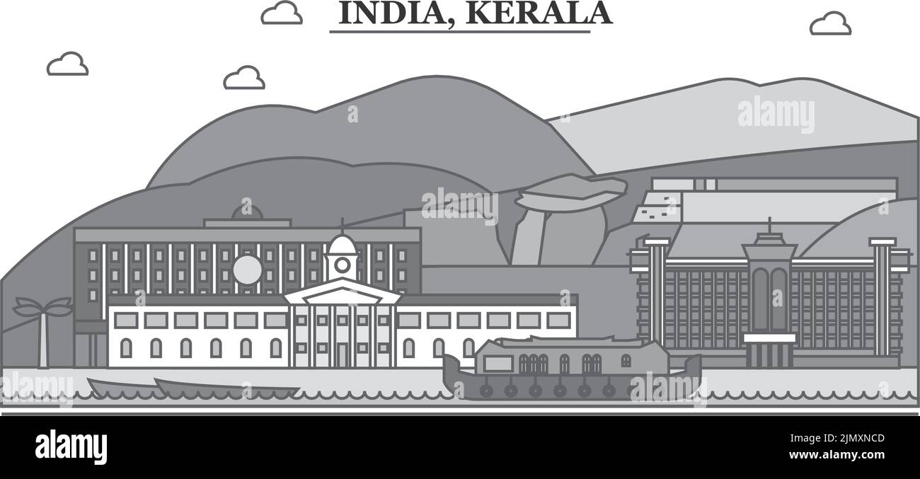 India, Kerala city skyline isolated vector illustration, icons Stock ...