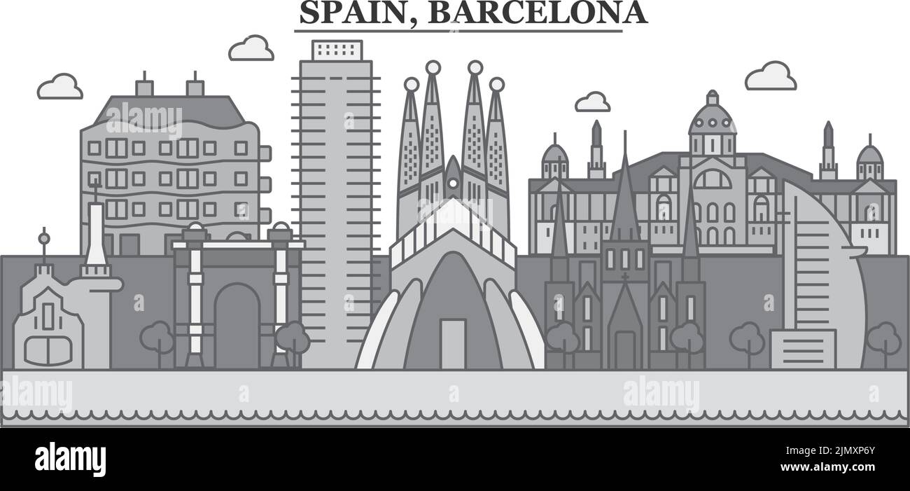 Spain, Barcelona city skyline isolated vector illustration, icons Stock ...