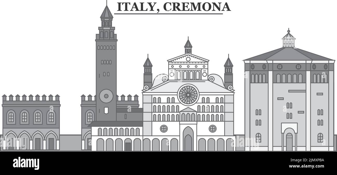 Italy, Cremona city skyline isolated vector illustration, icons Stock ...