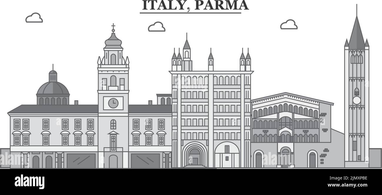 Italy, Parma city skyline isolated vector illustration, icons Stock ...