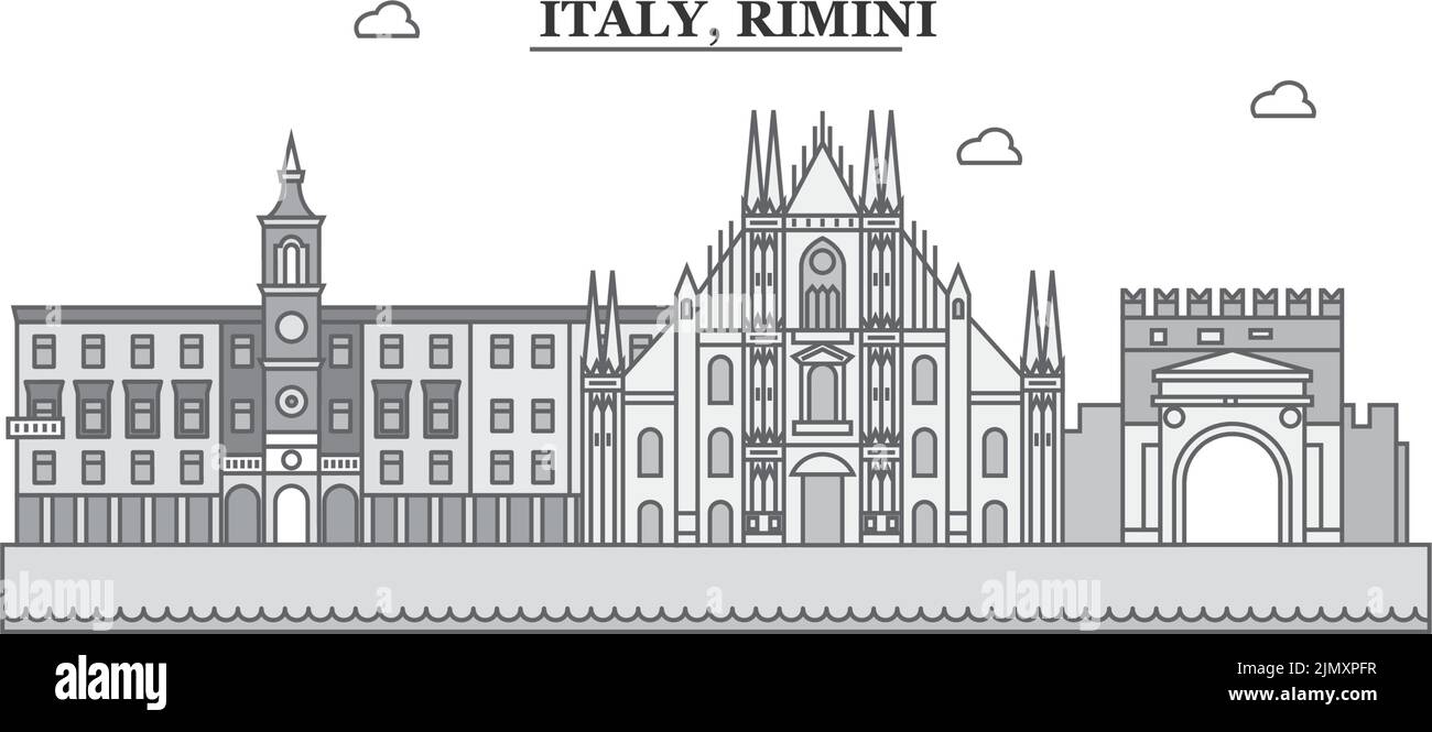 Italy, Rimini city skyline isolated vector illustration, icons Stock ...