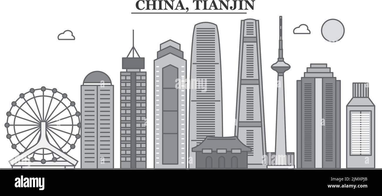 China, Tianjin city skyline isolated vector illustration, icons Stock ...