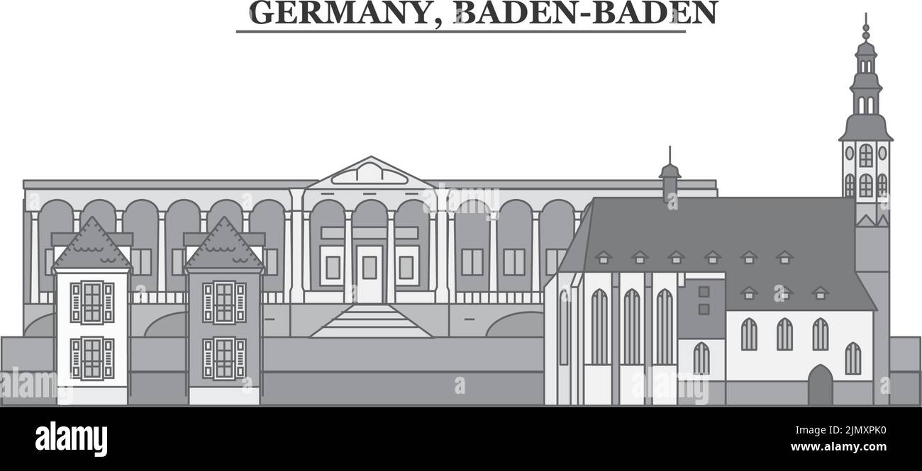 Germany, Baden-Baden city skyline isolated vector illustration, icons ...