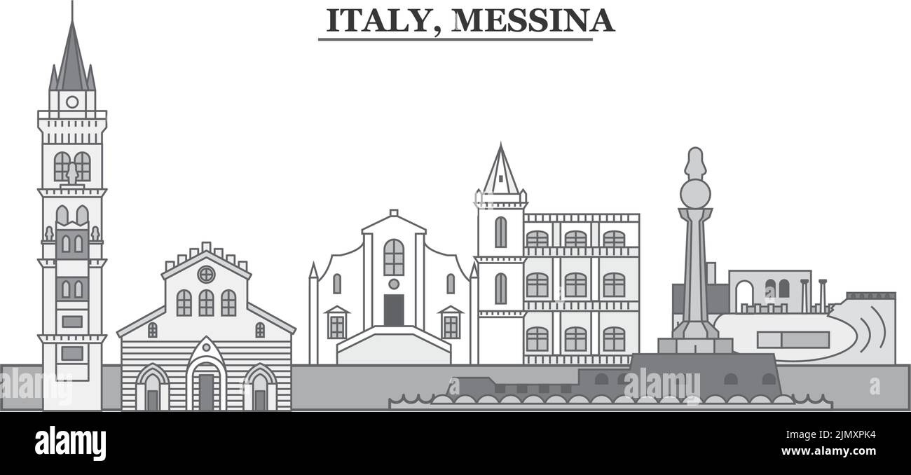 Italy, Messina city skyline isolated vector illustration, icons Stock ...