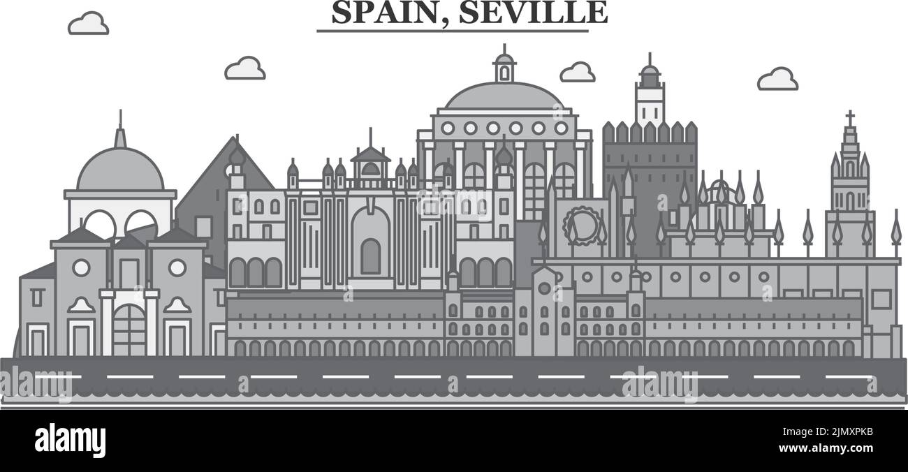 Spain, Seville city skyline isolated vector illustration, icons Stock ...