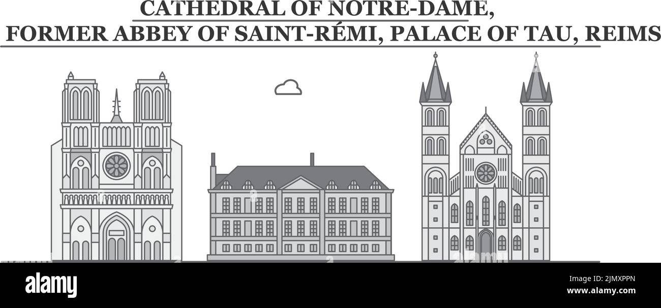 France, Reims city skyline isolated vector illustration, icons Stock ...