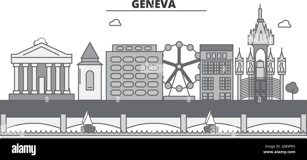 Switzerland, Geneva city skyline isolated vector illustration, icons ...