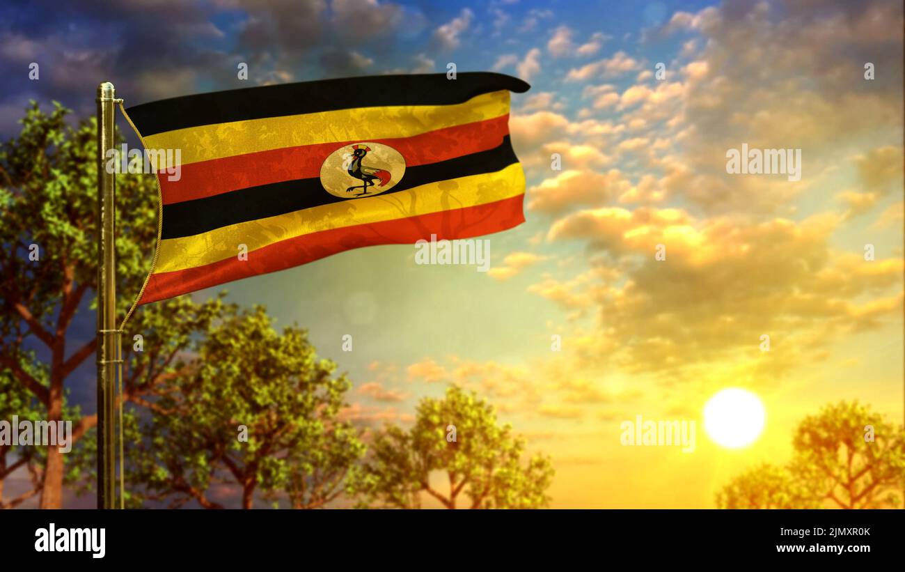 waving flag of Uganda at sundown for national celebration - abstract 3D ...