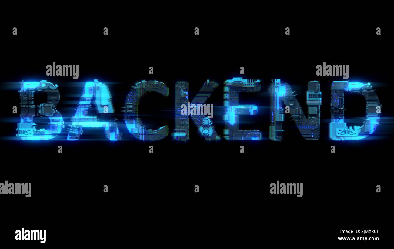bokeh glitch electrical light cybernetic blue text BACKEND, isolated ...