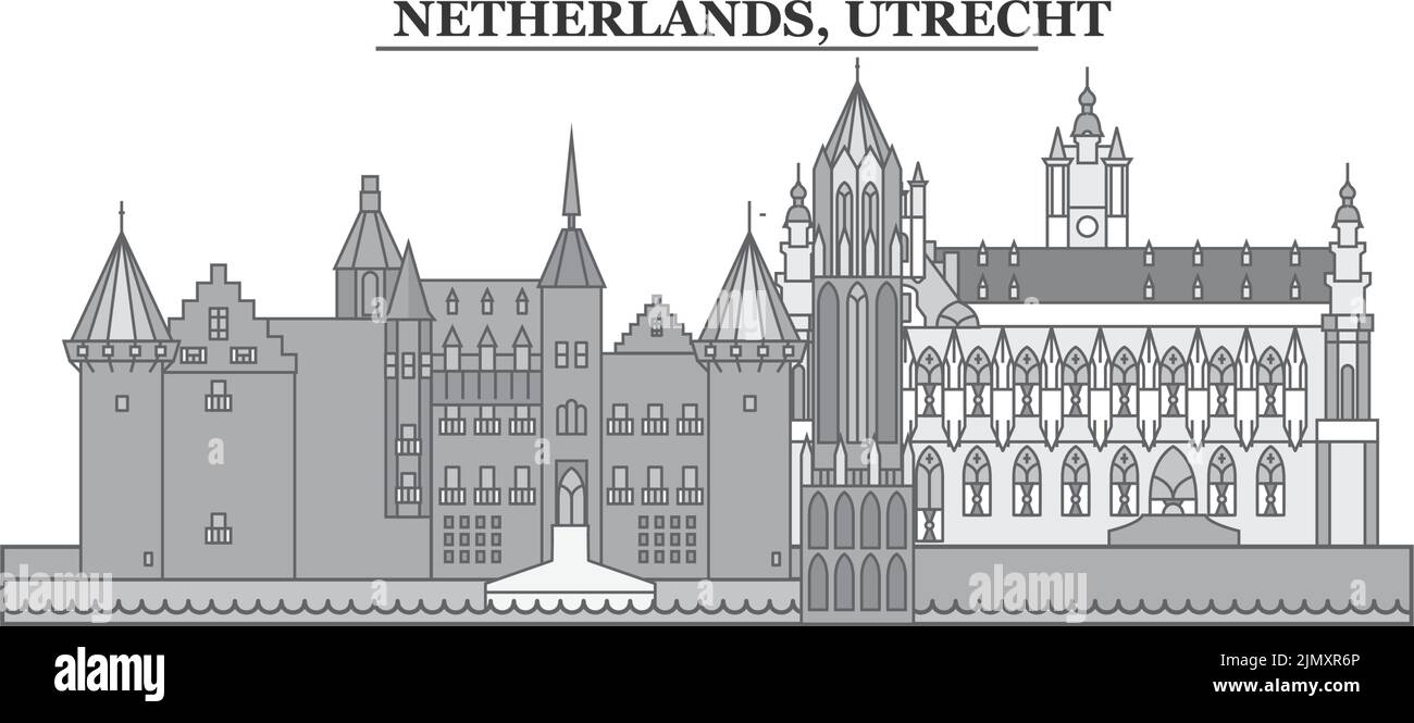 Netherlands, Utrecht city skyline isolated vector illustration, icons ...