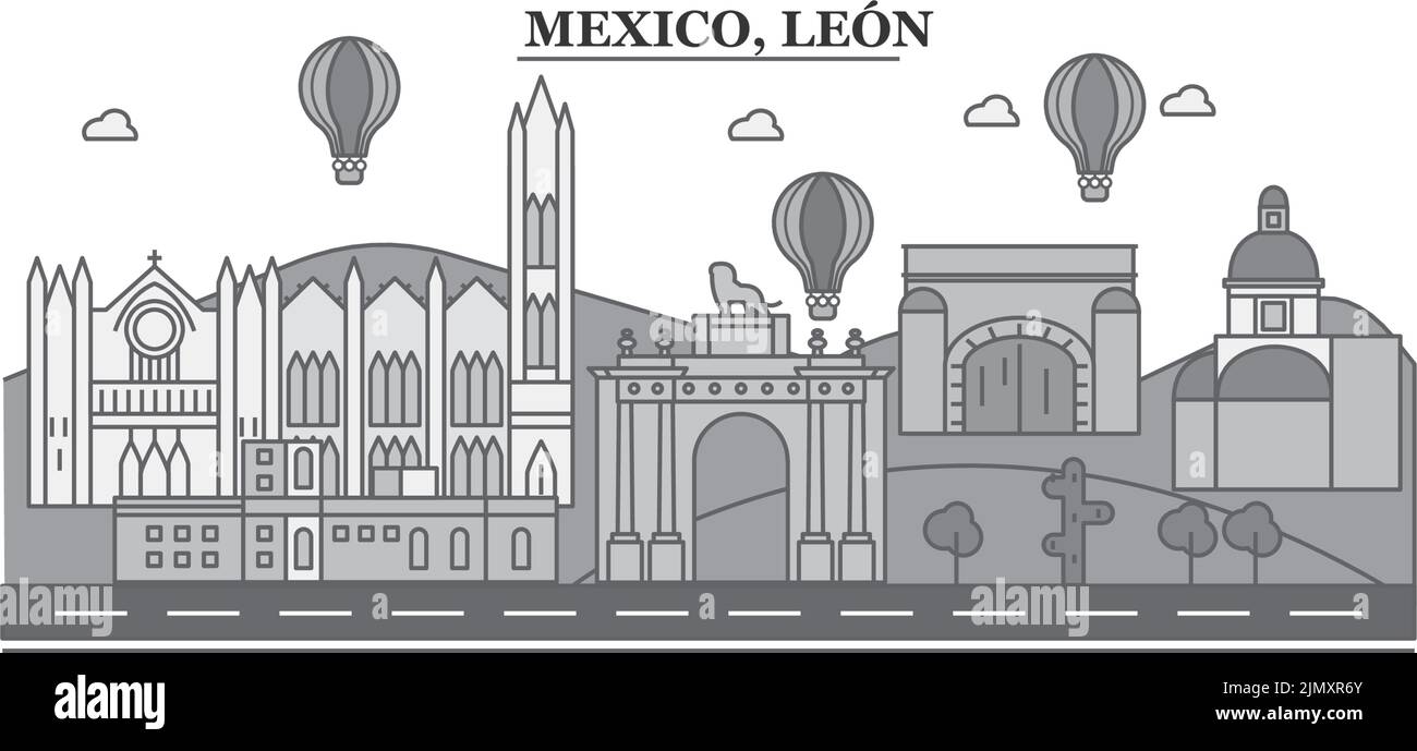 Mexico, Leon city skyline isolated vector illustration, icons Stock ...