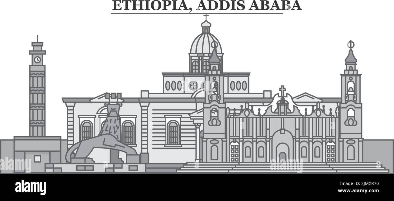 Ethiopia, Addis Ababa city skyline isolated vector illustration, icons ...