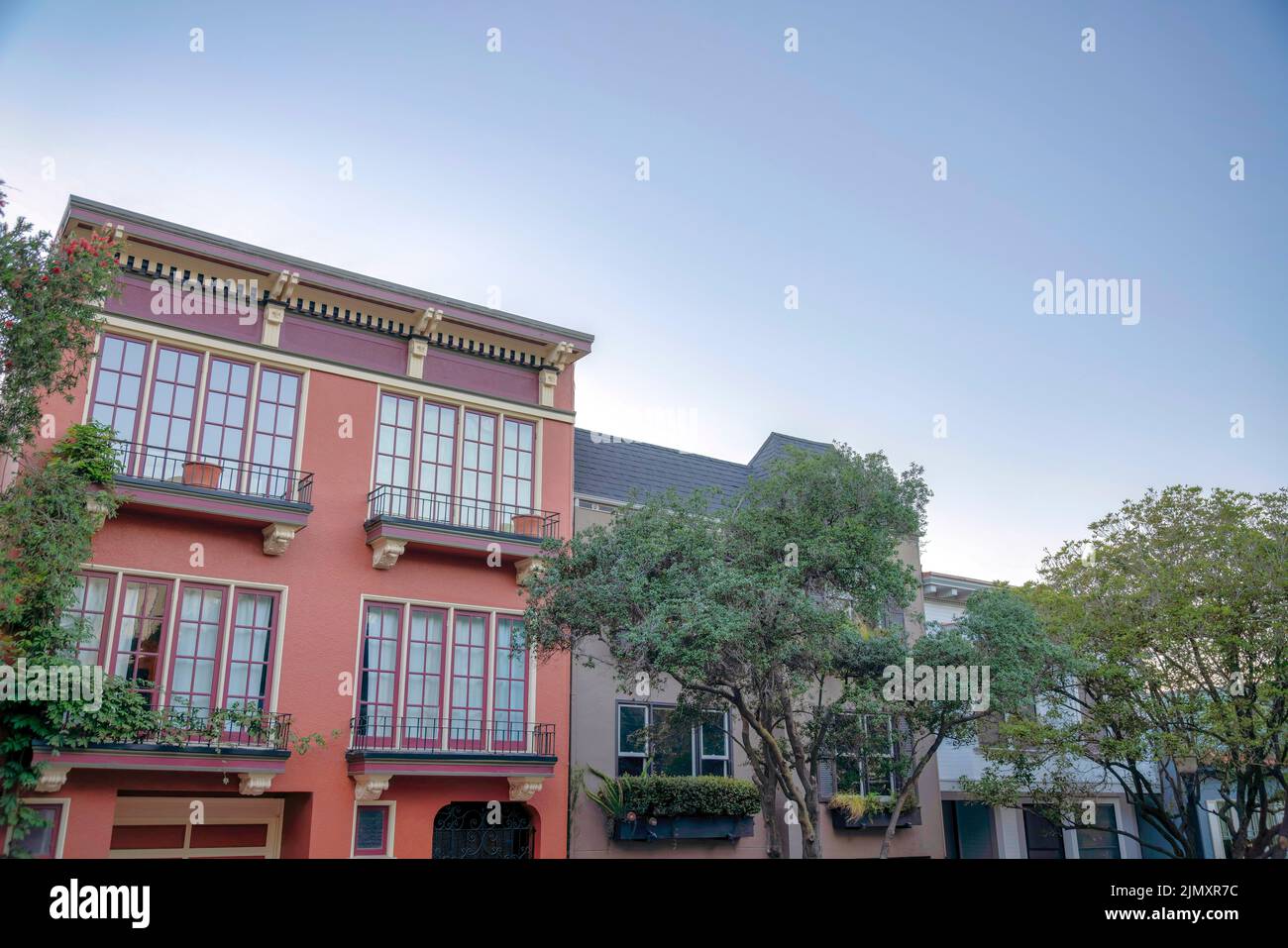 Middle class residences against the dusk sky background in San ...