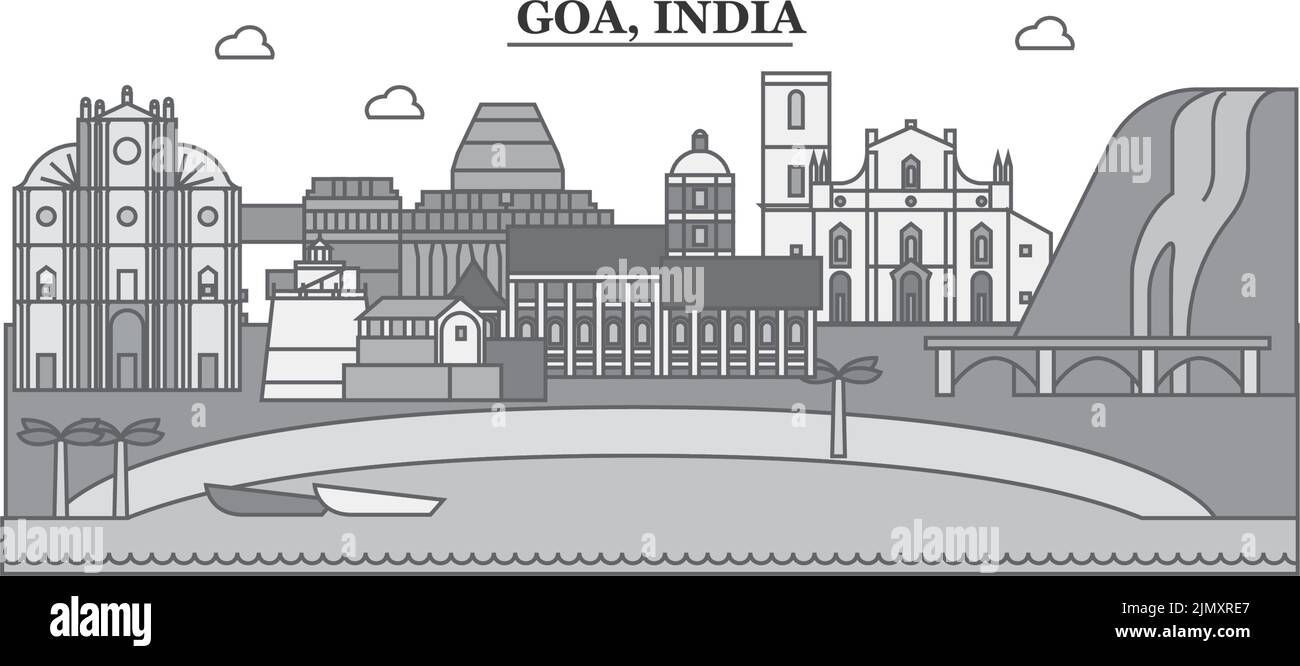 India, Goa city skyline isolated vector illustration, icons Stock ...