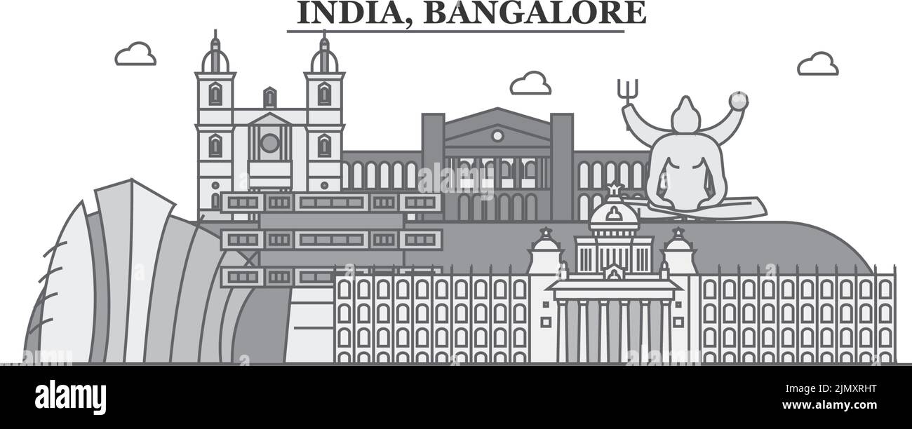 India, Bangalore city skyline isolated vector illustration, icons Stock ...