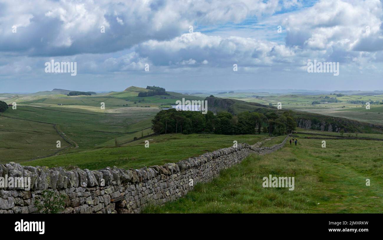 Panorama view of remnants of Hadrian's Wall near Steel Rigg in northern ...