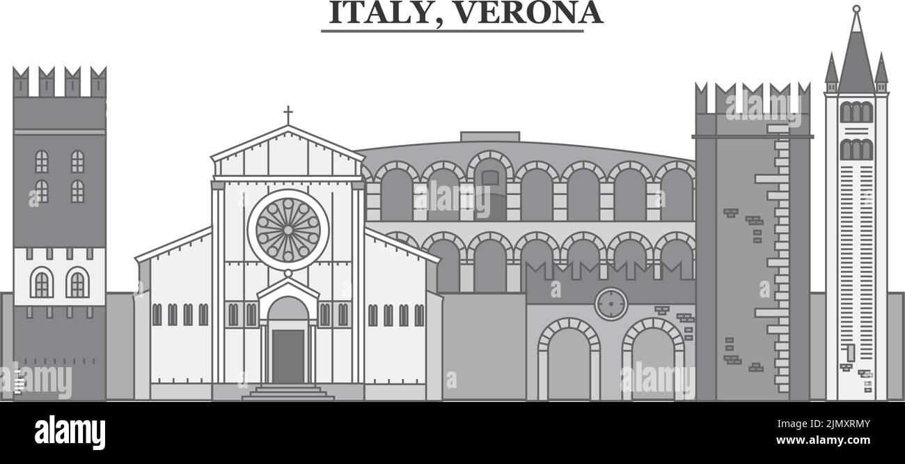 Italy, Verona city skyline isolated vector illustration, icons Stock ...