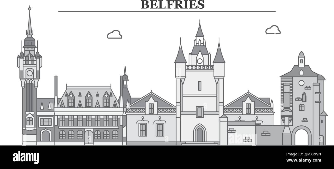 France, Belfries city skyline isolated vector illustration, icons Stock ...