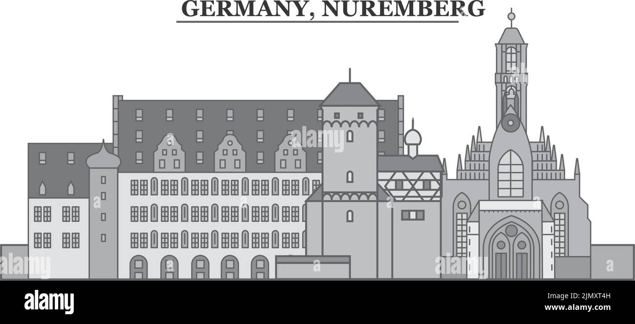 Germany, Nuremberg city skyline isolated vector illustration, icons ...