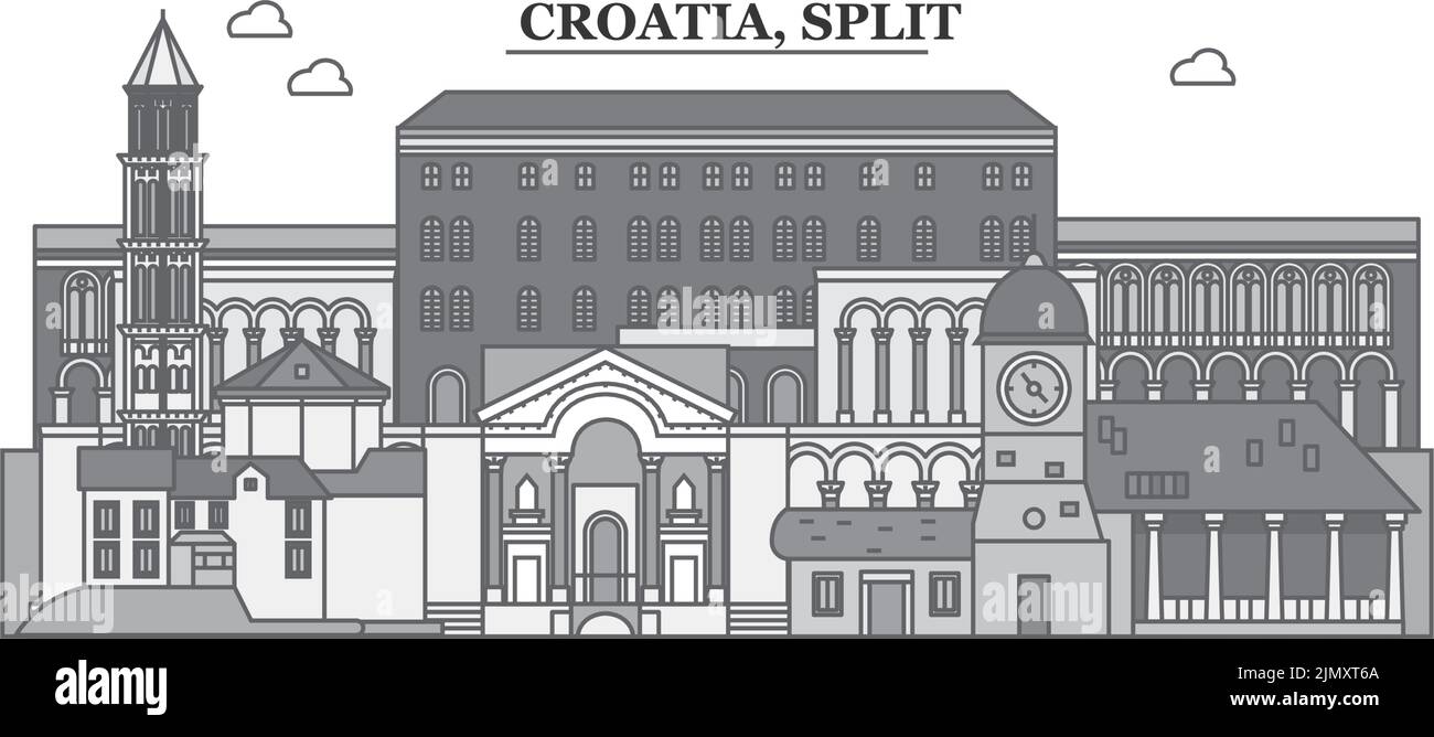 Croatia, Split city skyline isolated vector illustration, icons Stock ...