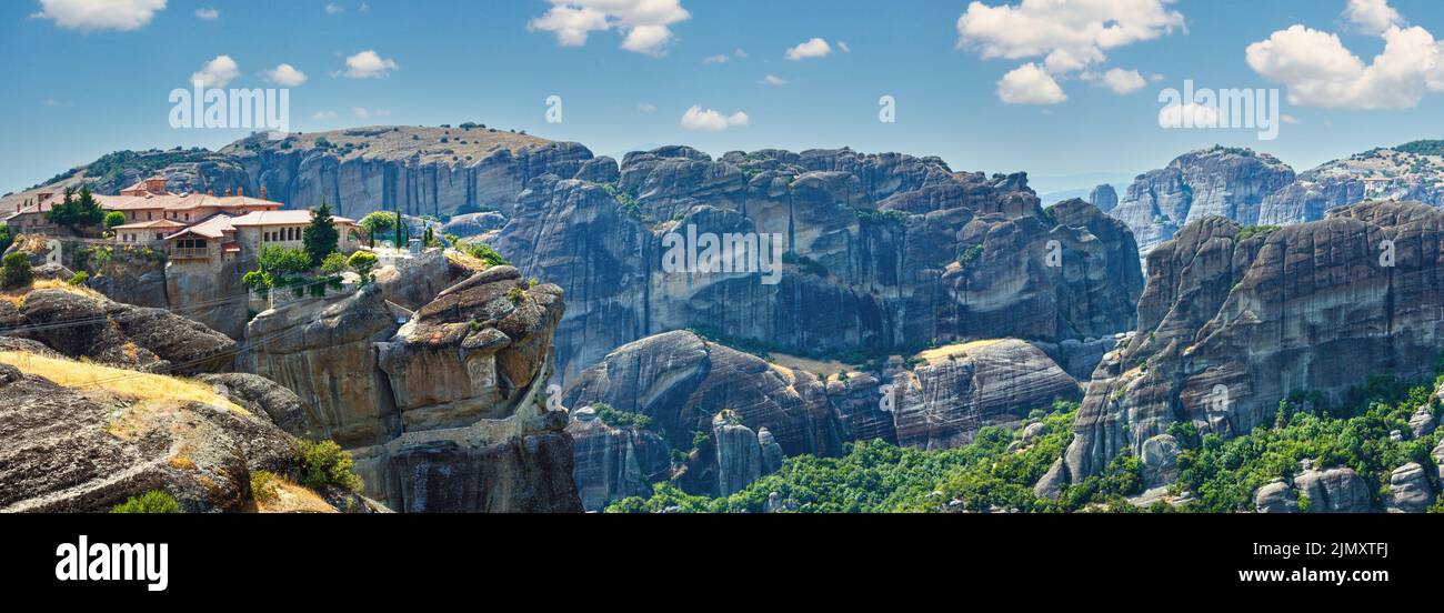 The Meteora - important rocky monasteries complex in Greece. Summer ...