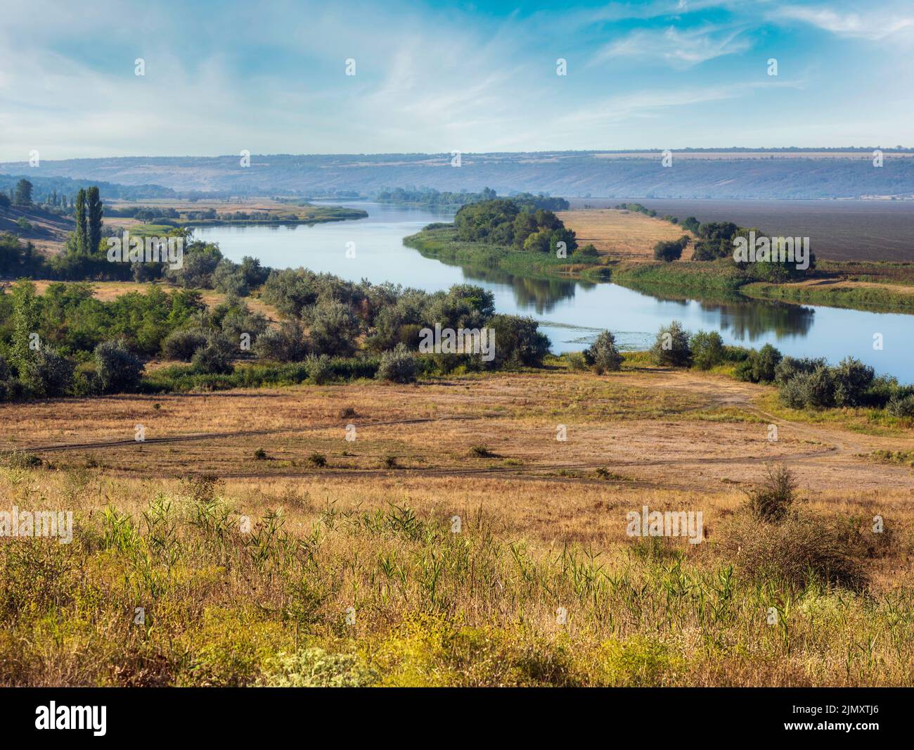 Summer countryside landscape with Pivdennyi Buh river, Mykolaiv Region ...