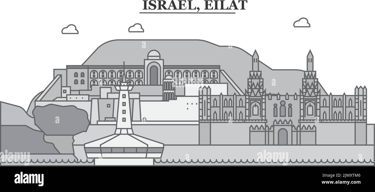 Israel, Eilat city skyline isolated vector illustration, icons Stock ...