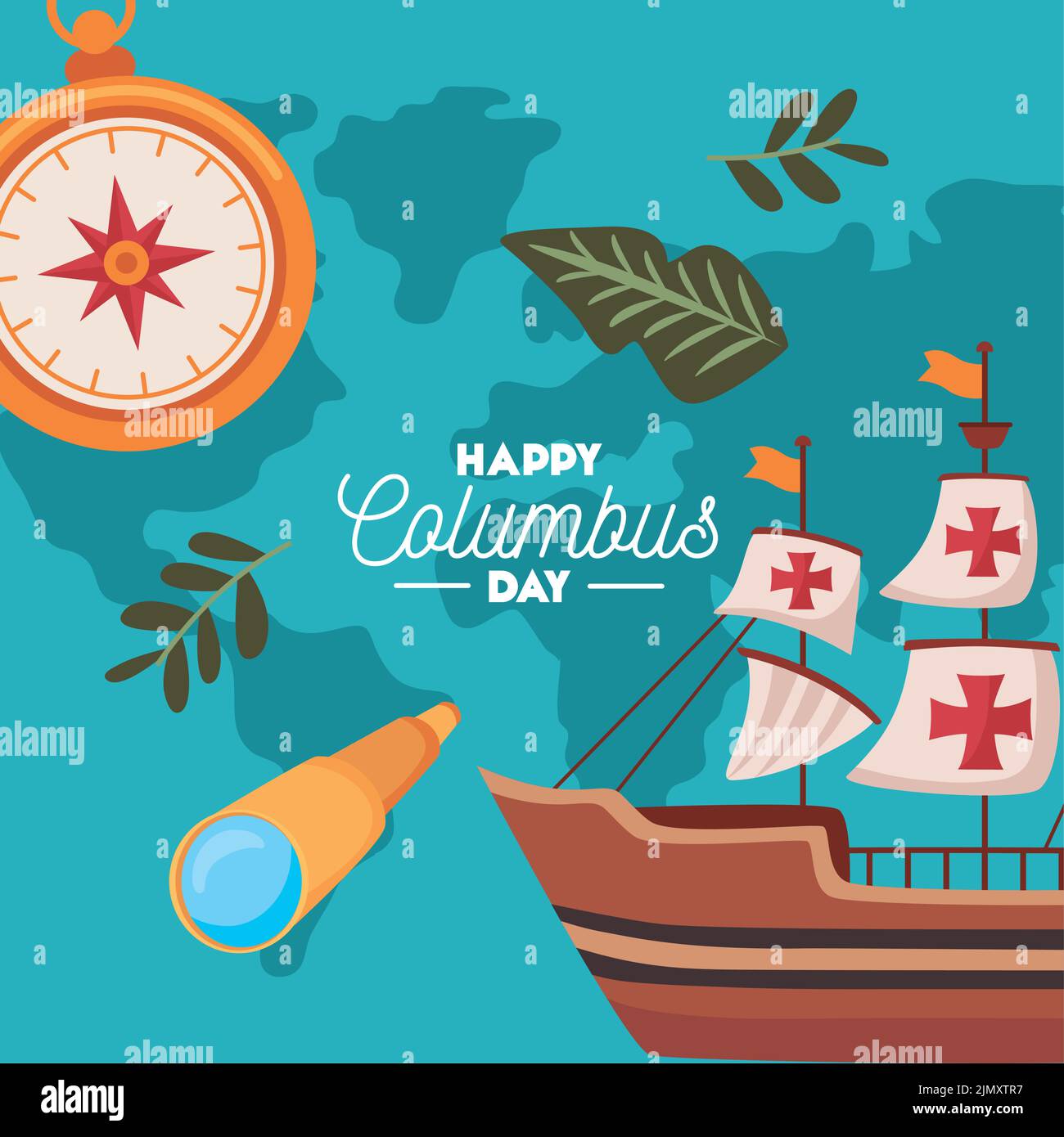 happy columbus day lettering card with caravel Stock Vector Image & Art ...