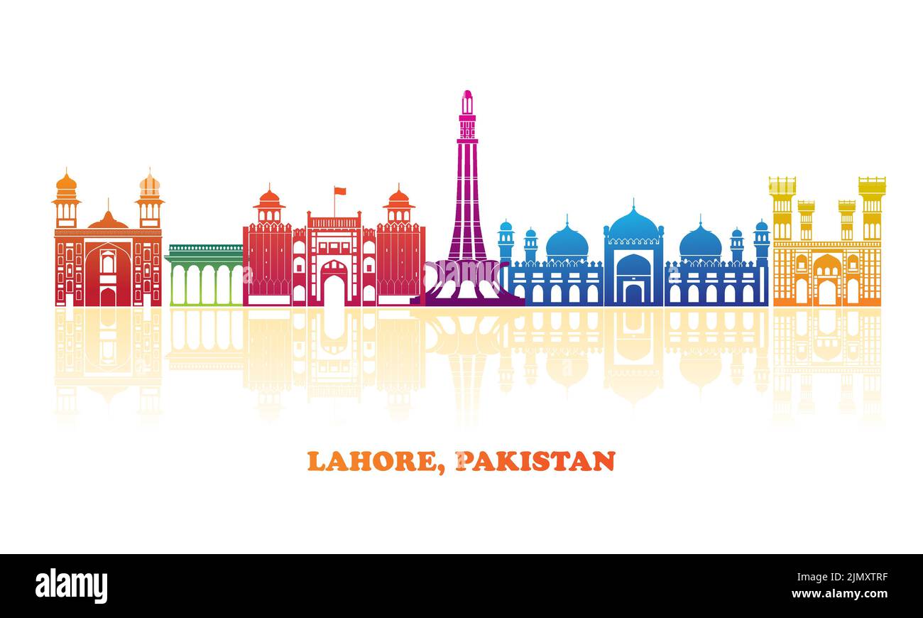 Colourfull Skyline panorama of city of Lahore, Pakistan - vector ...
