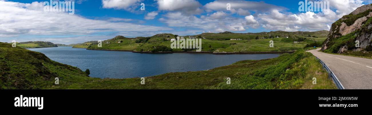 A panorama view of Loch Inchard and the hamlet of Achriesgill in the ...
