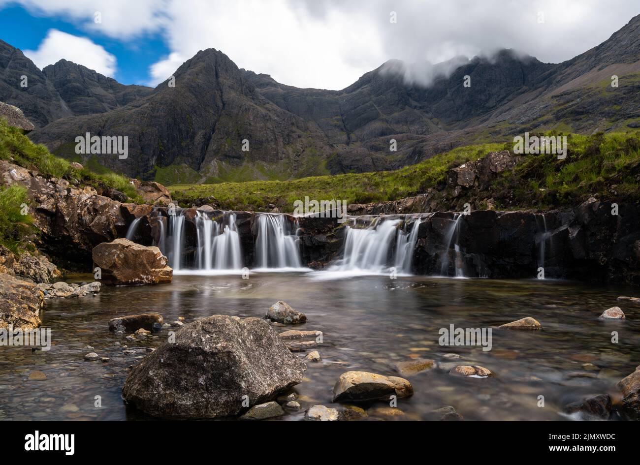The idyllic and picturesque cascades and pools at the Fairy Pools of the River Brittle on the ...