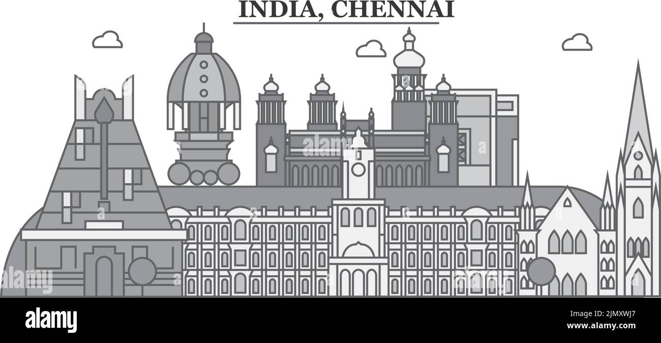 India, Chennai city skyline isolated vector illustration, icons Stock ...